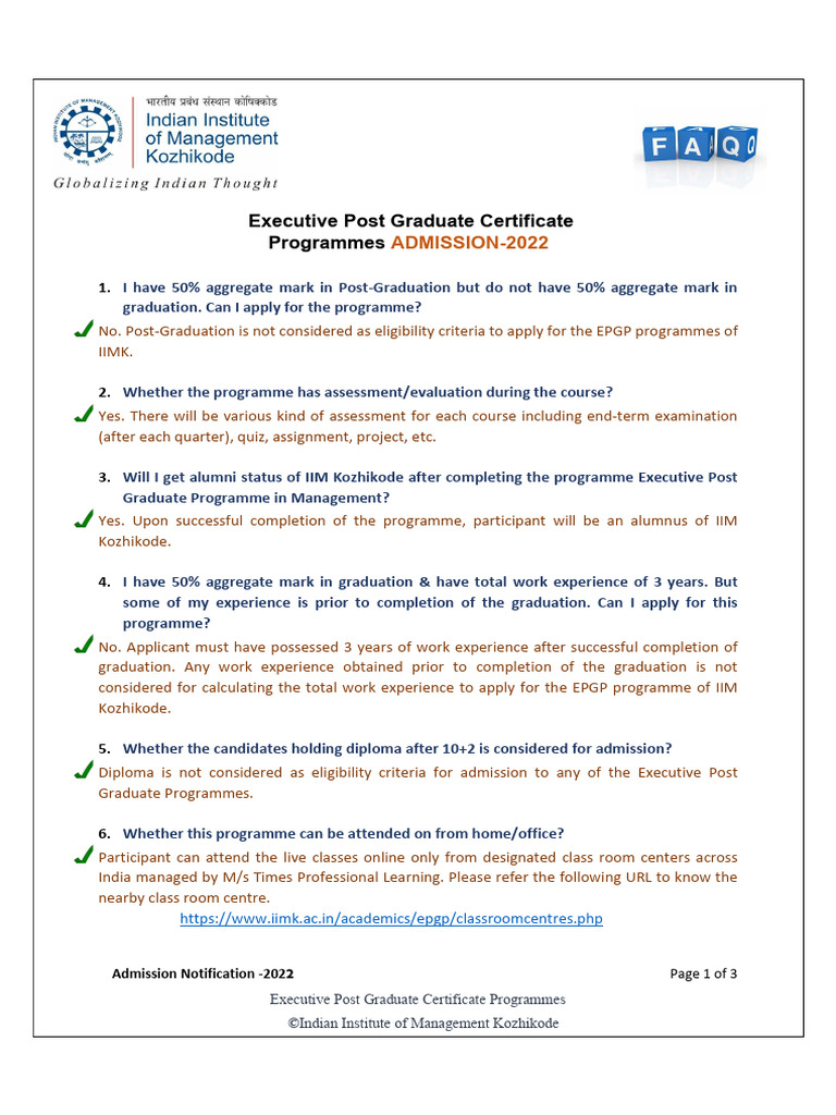 Epgp Iimk Faq 2022 | PDF | Educational Stages