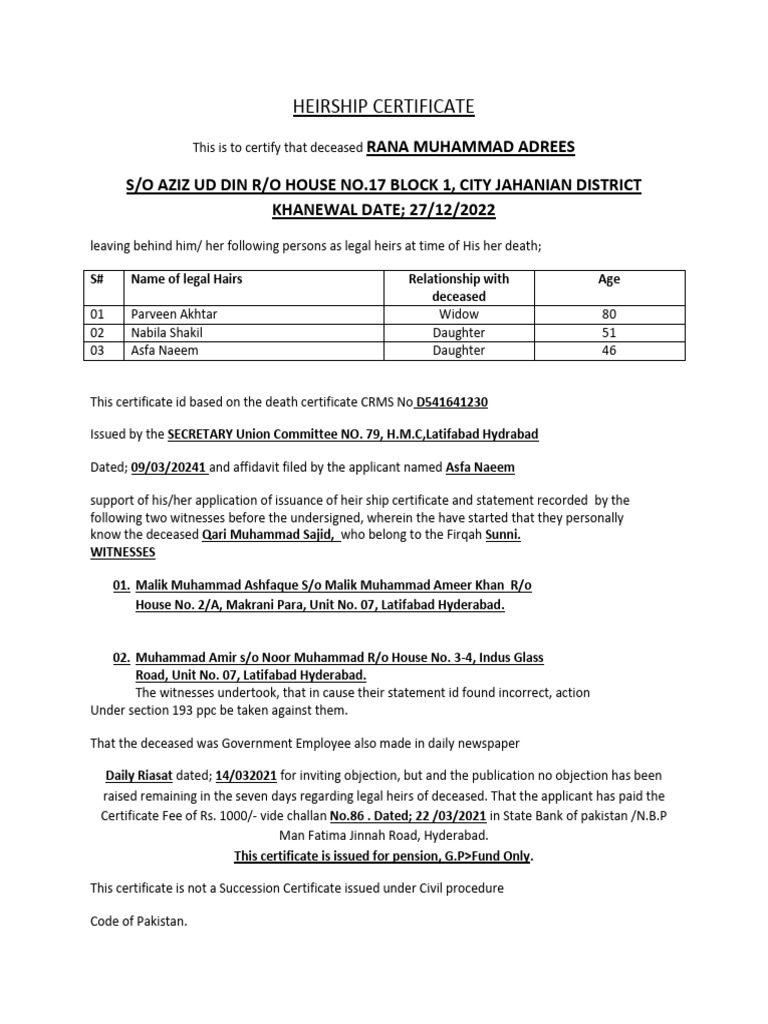 Heirship Certificate | PDF
