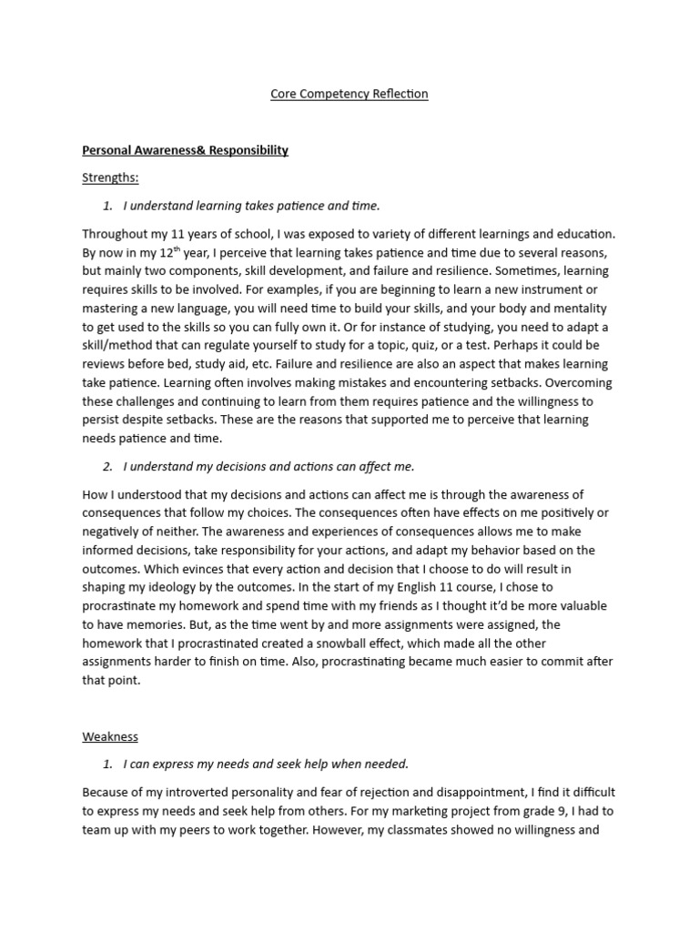 Core Competency Reflection | PDF | Psychological Resilience | Learning