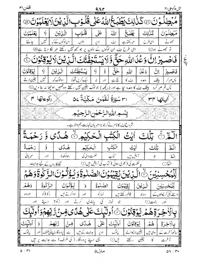 Surah 31 Luqman Urdu Tarjuma | PDF