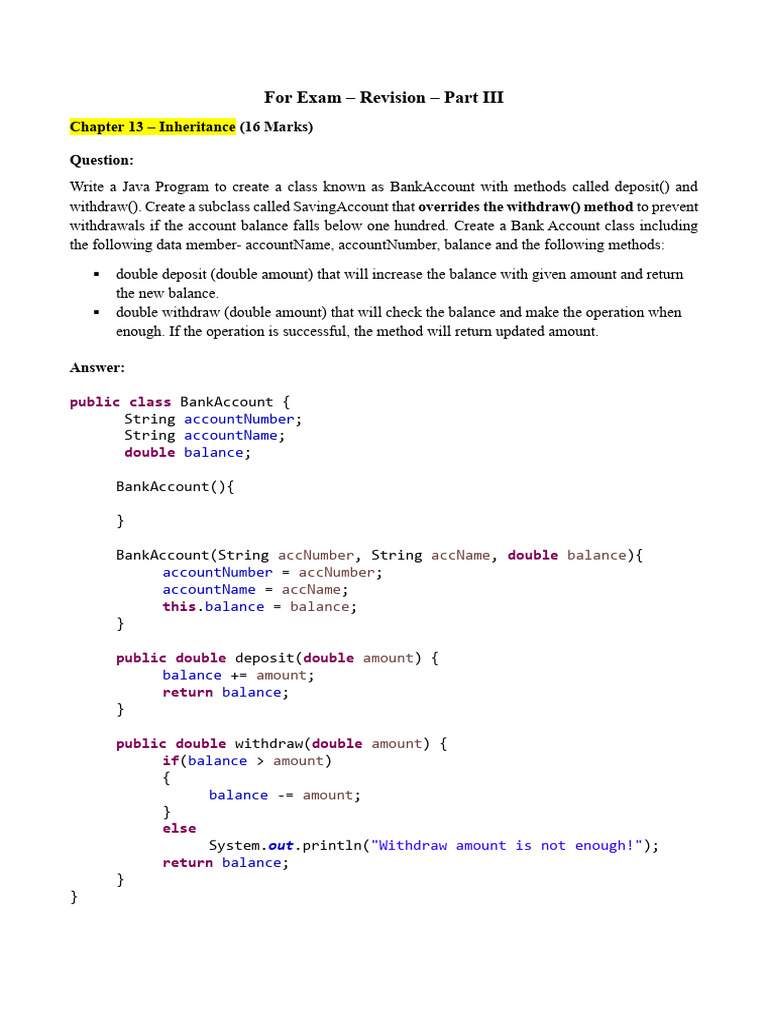 Examrevisionpart 3 Pdf Inheritance Object Oriented Programming Method Computer