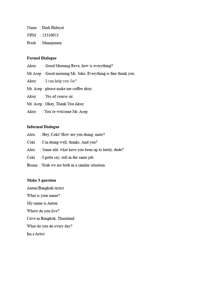 Formal and Informal Dialogue Examples | PDF