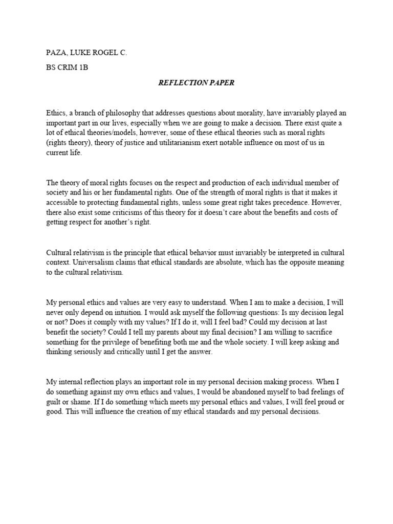 Reflection Paper in Ethics | PDF