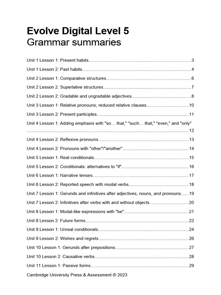 Evolve Digital Level 5 Grammar Summaries | Download Free PDF | Adjective | Verb