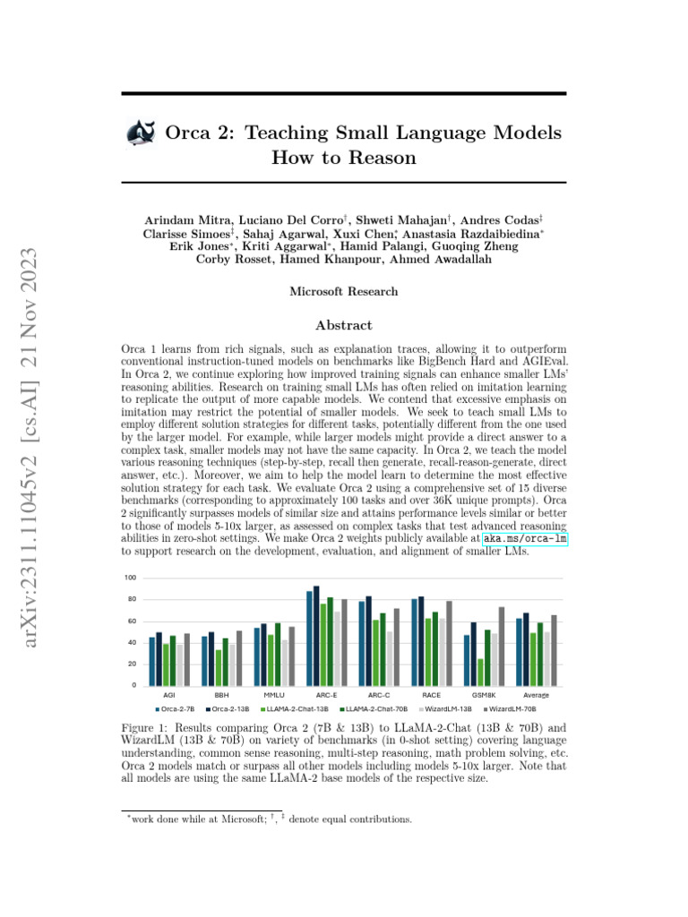 Orca 2: Teaching Small Language Models How To Reason | PDF | Artificial Intelligence ...