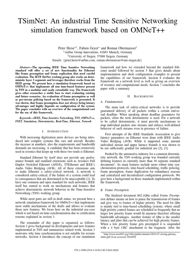 TSimNet An Industrial Time Sensitive Networking | PDF | Computer Network | Network Architecture