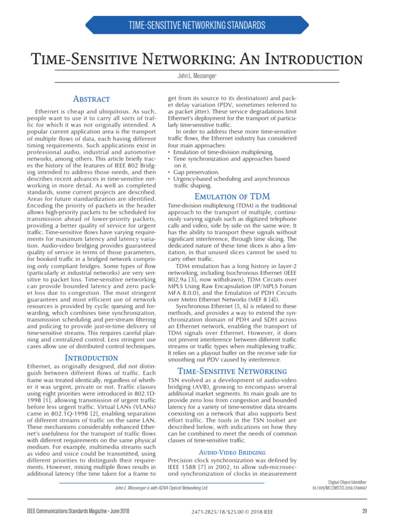 Time-Sensitive Networking - An Introduction | PDF | Computer Network | Electronics