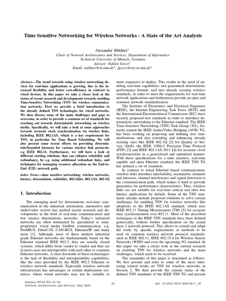 Time Sensitive Networking For Wireless Networks - A State of The Art Analysis | PDF | Computer ...
