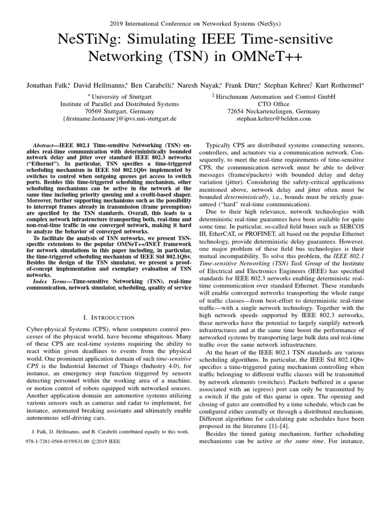 NeSTiNg - Simulating IEEE Time-Sensitive Networking (TSN) in OMNeT++ | PDF | Telecommunications ...