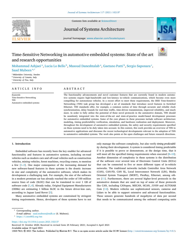 Time-Sensitive Networking in Automotive Embedded Systems - State of The ... Time-Sensitive Networking in Automotive Embedded Systems - State of The ...