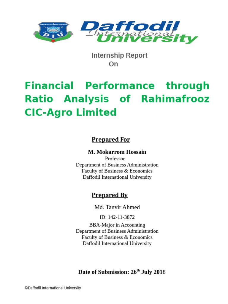 Financial Performance Through Ratio Analysis of Rahimafrooz CIC Agro Limited | PDF | Financial ...