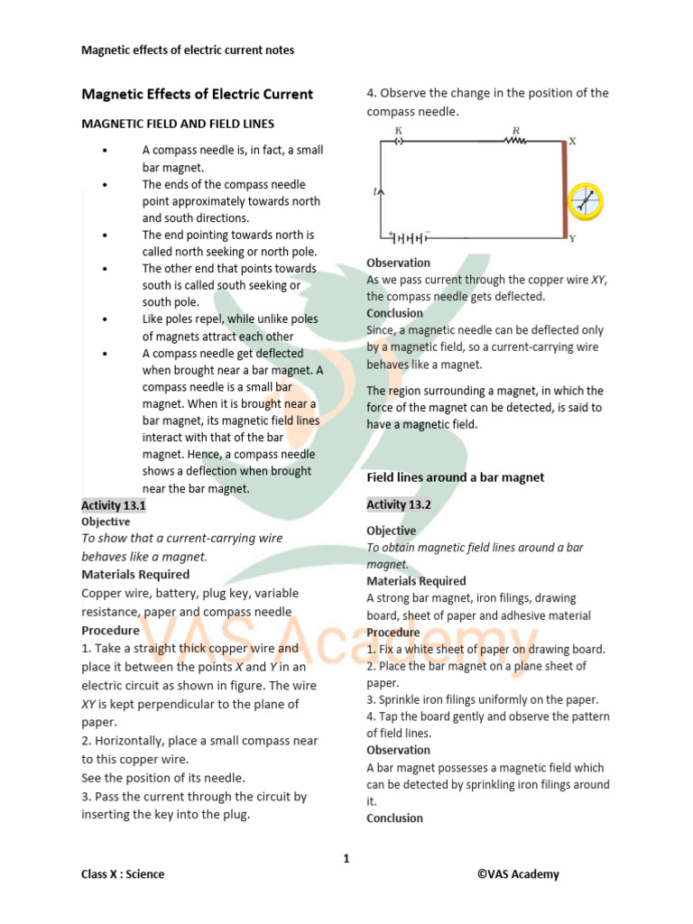 Magnetic Effects of Electric Current | PDF | Magnetic Field ...