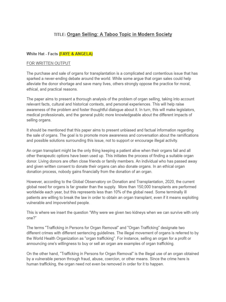 Organ Selling | PDF | Organ Donation | Organ Transplantation