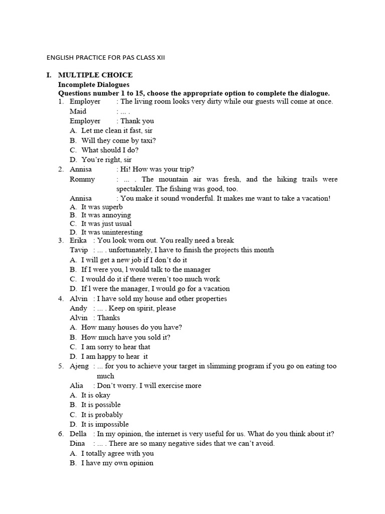 English Practice For Pas Class Xii | PDF