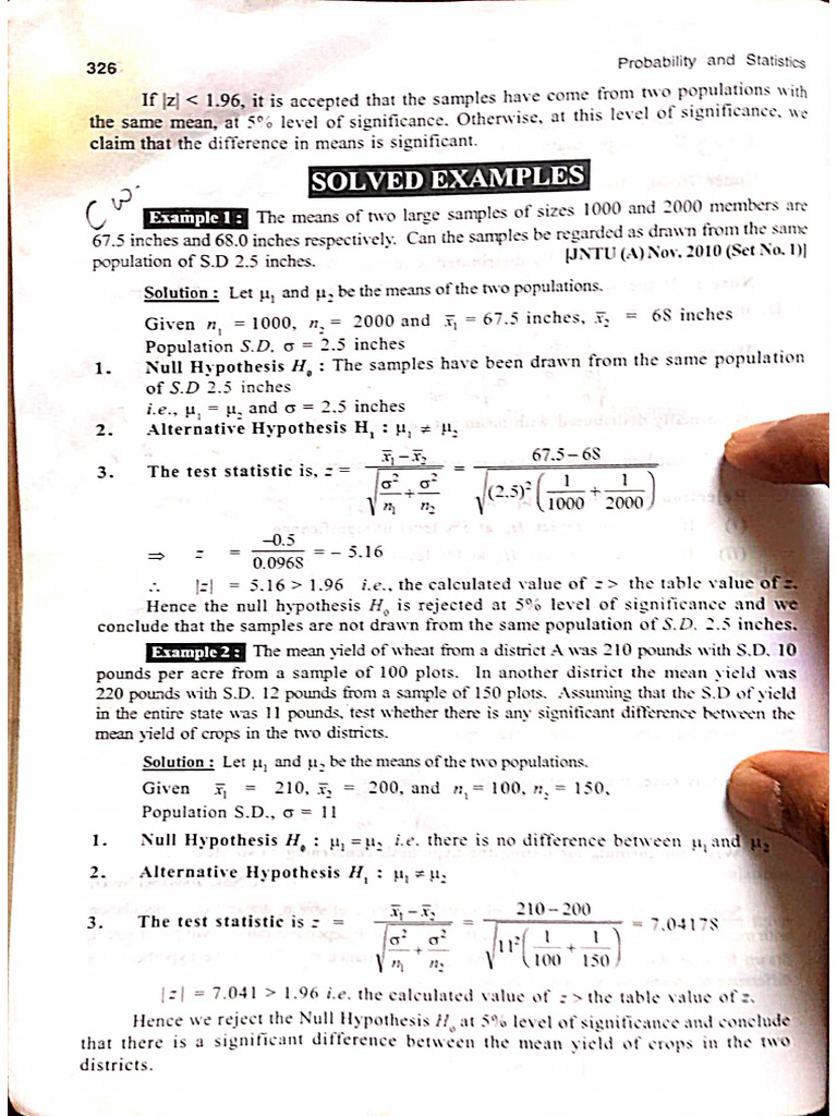 Two Mean or Difference of Means Large Samples Problems | PDF