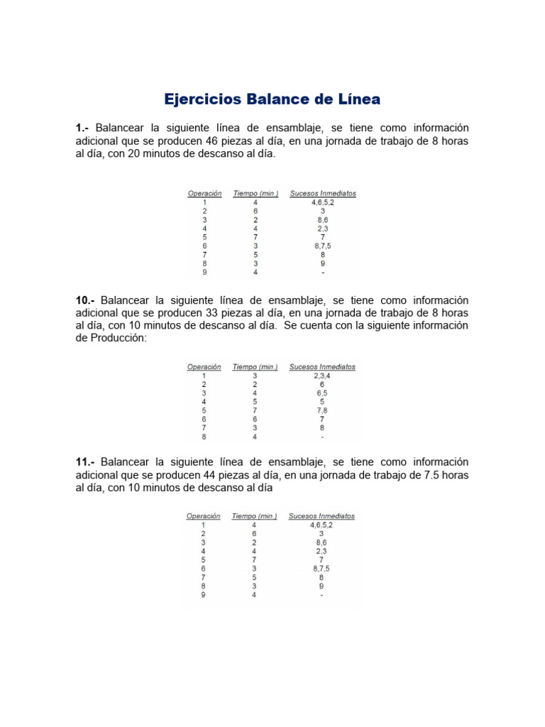 Ejercicios Balance de Linea (1) - Sesion 14 | PDF