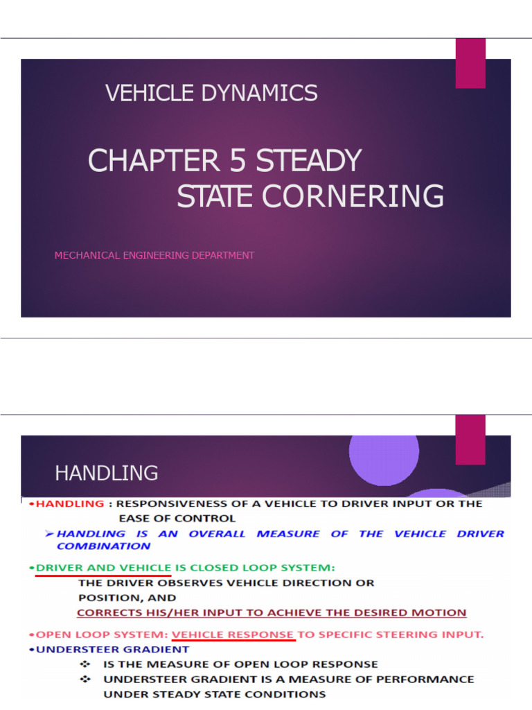 Steady State Cornering Dynamics | PDF