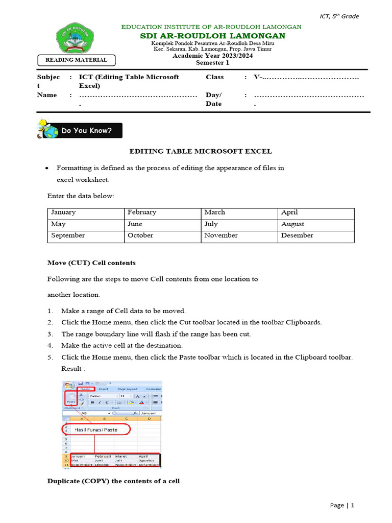 1.3 Editing Table | PDF | Computer Keyboard | Microsoft Excel