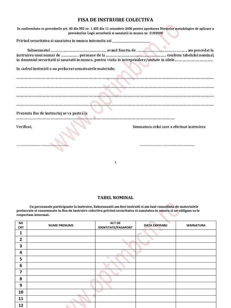 Fisa de Instruire Colectiva | PDF