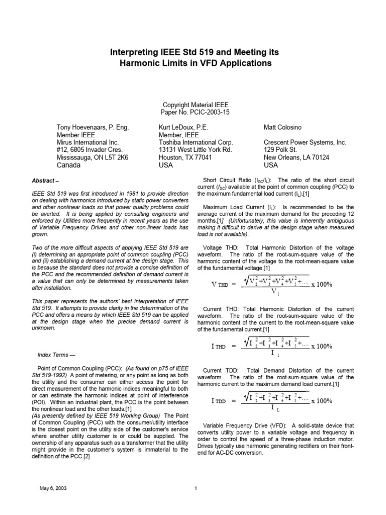 IEEE STD 519 Harmonics | PDF