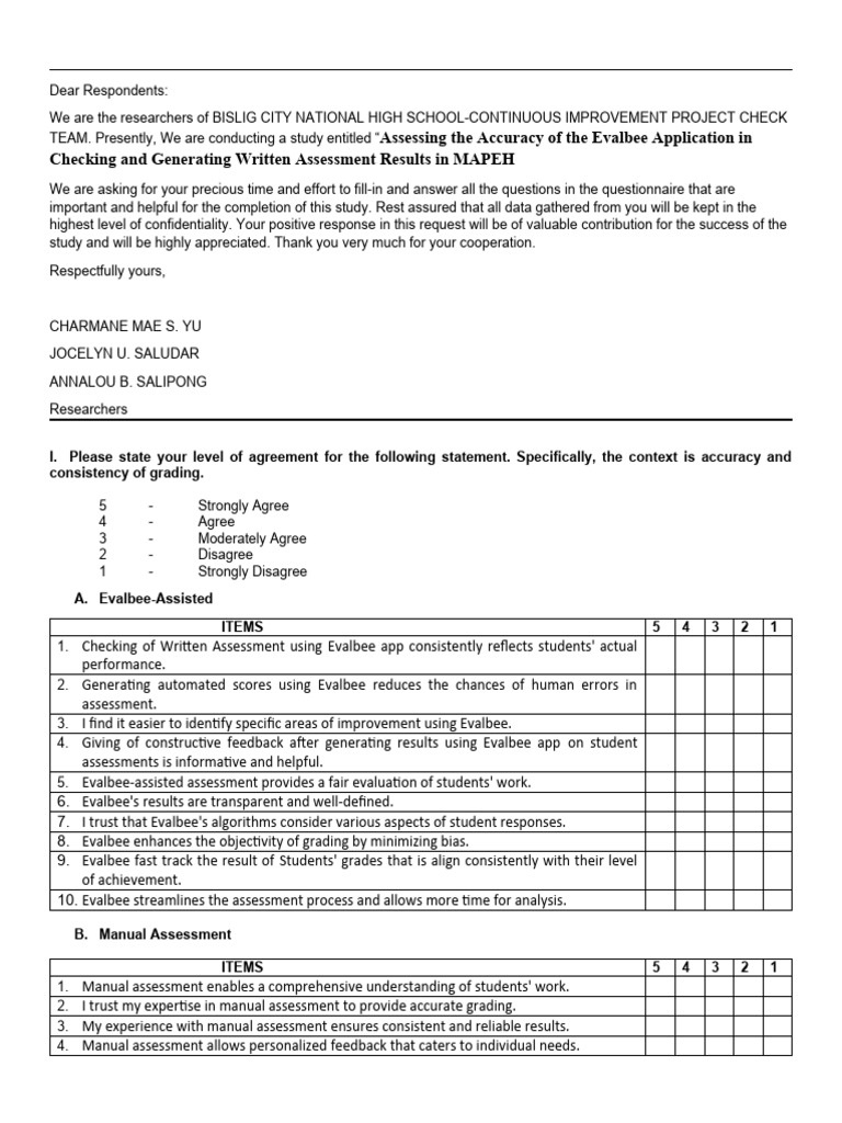 Evalbee Assessment Research Survey | PDF | Experience | Questionnaire