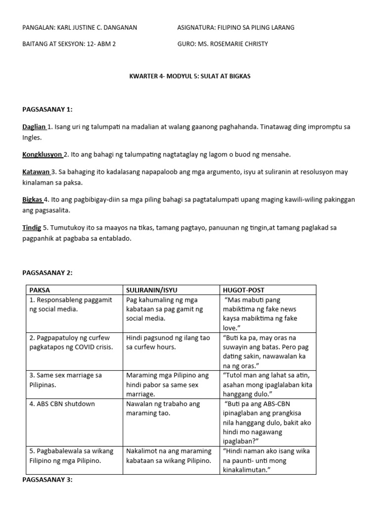 Modyul 5 Sulat at Bigkas | PDF | Social Science | Lifestyle