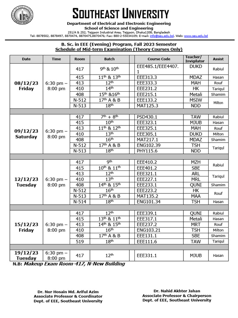 Mid - Exam - Routine - Evening - Fall 2023 | PDF