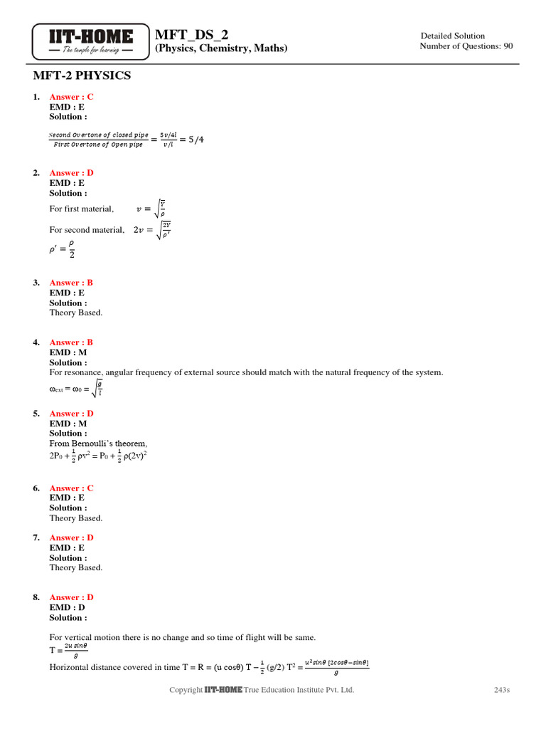 DS - 2024 MFT-2 PCM 18-11-23 | PDF | Physical Sciences | Physics