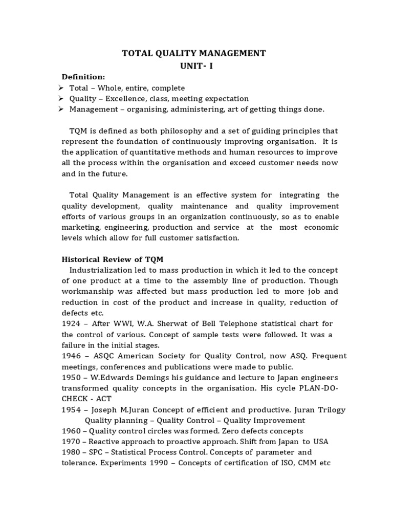 TQM Resource material | PDF | Quality (Business) | Six Sigma
