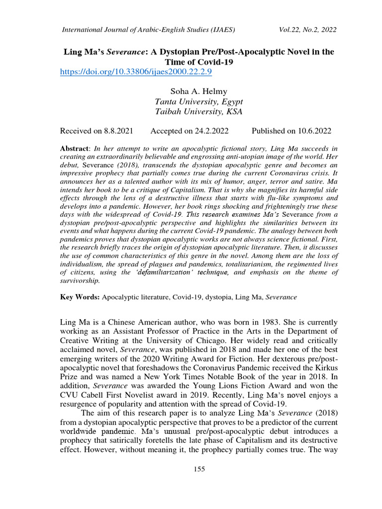 Ling Ma's Severance: A Dystopian Pre/Post-Apocalyptic Novel in The Time of Covid-19 | PDF ...