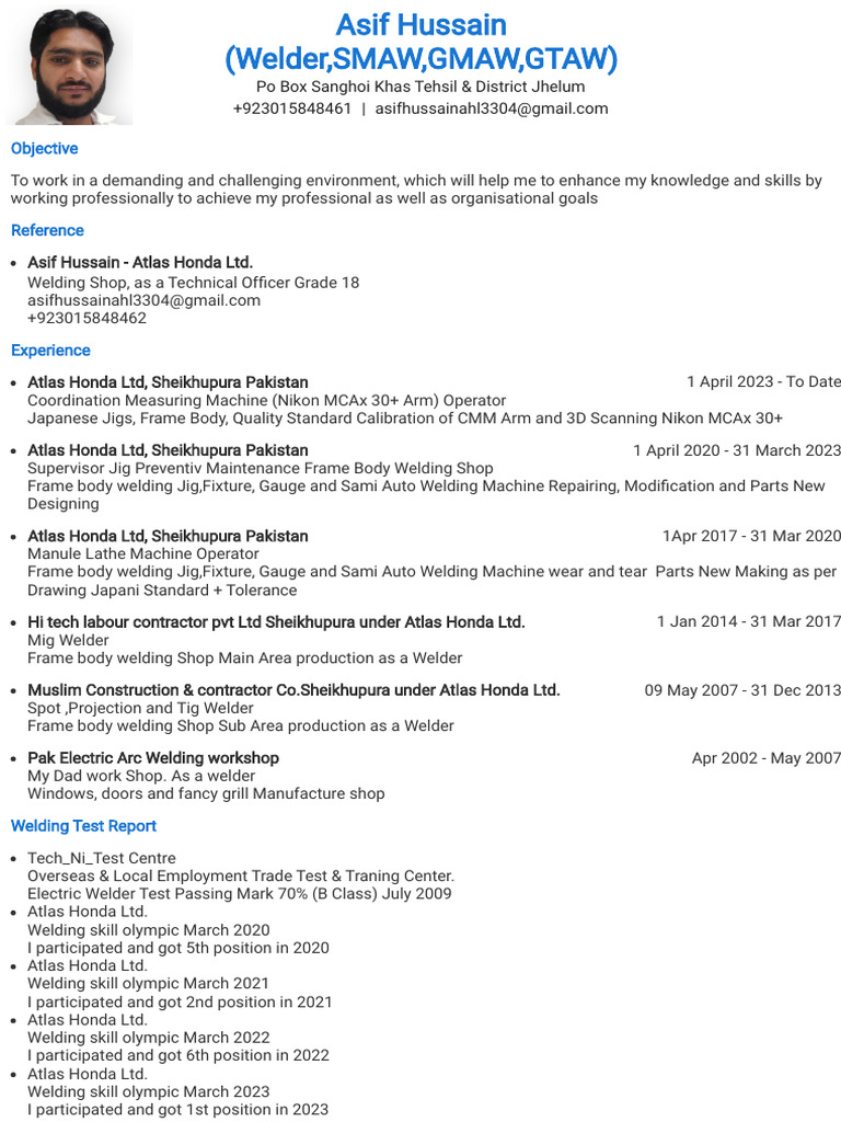CV Resume Asif | PDF | Welding | Construction
