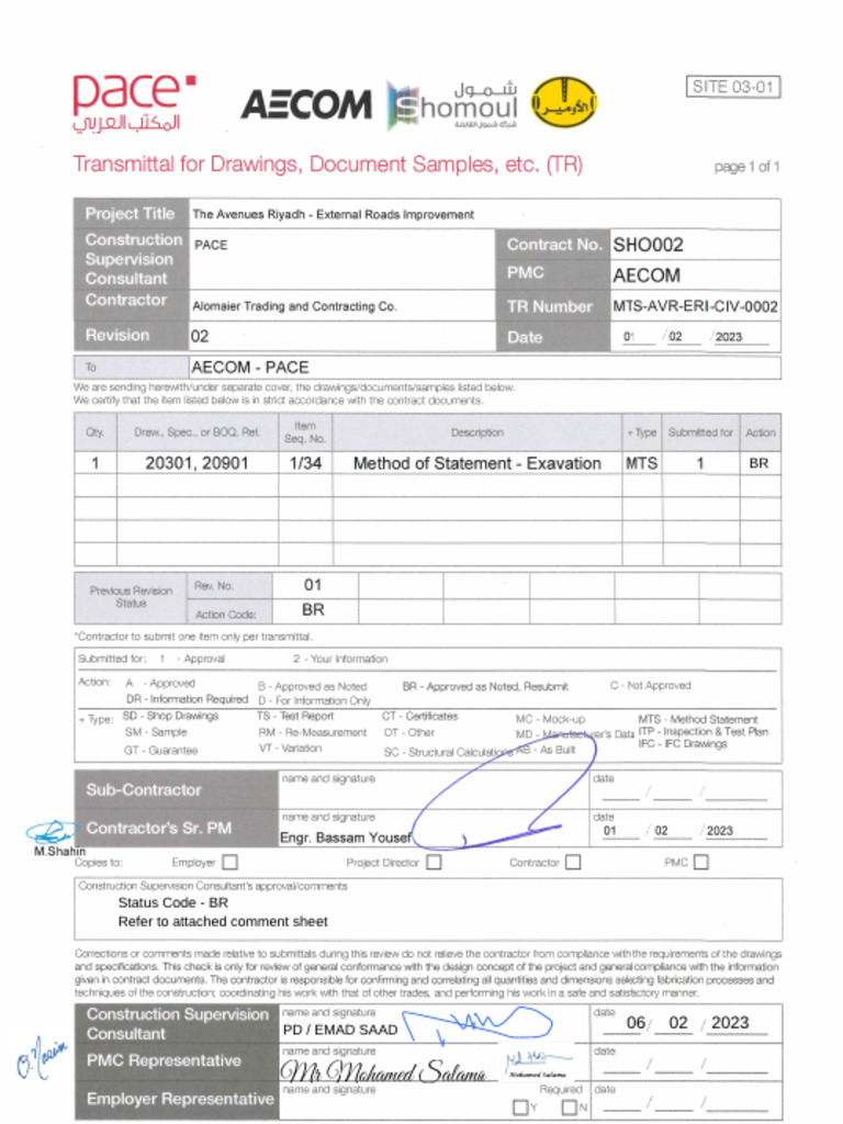 MTS-AVR-ERI-CIV-0002-R02 Method of Statement - Exavation (1) | PDF