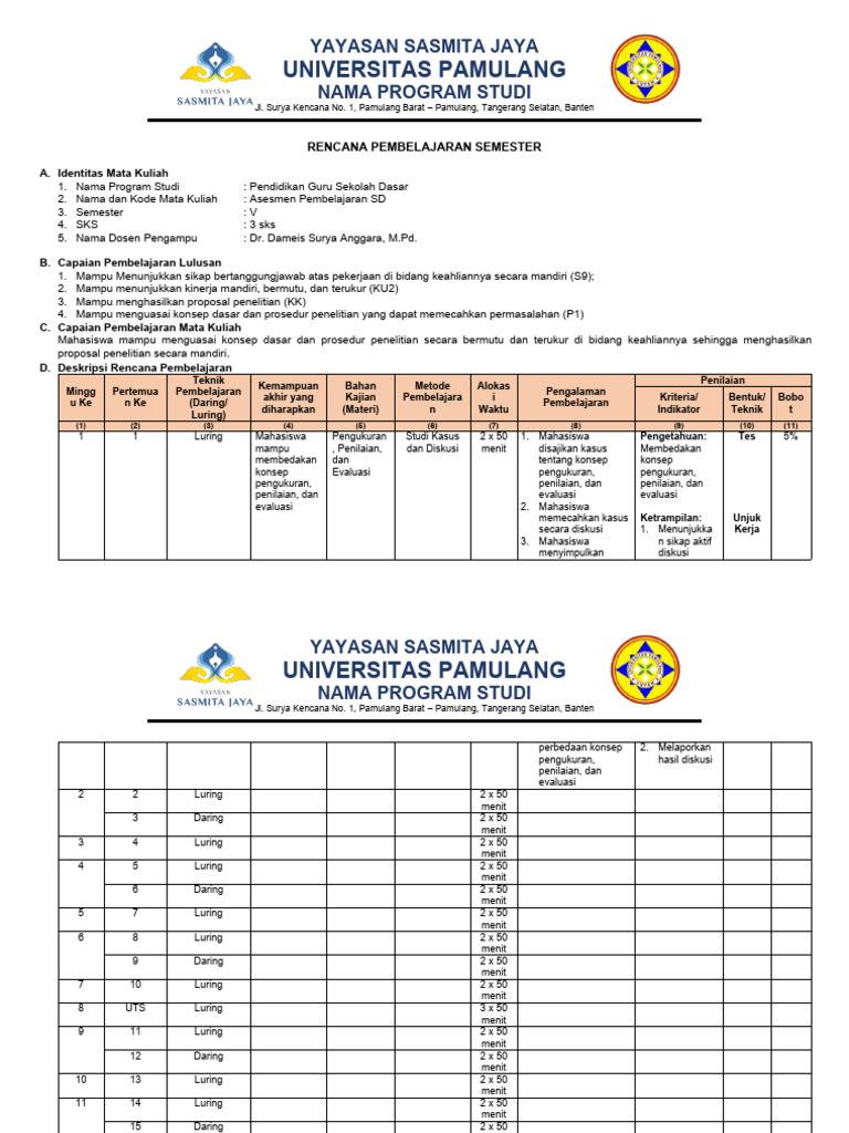 Contoh Format RPS 3 SKS | PDF