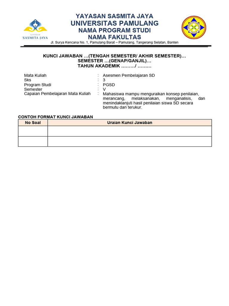 Template Kunci Jawaban Uts | PDF