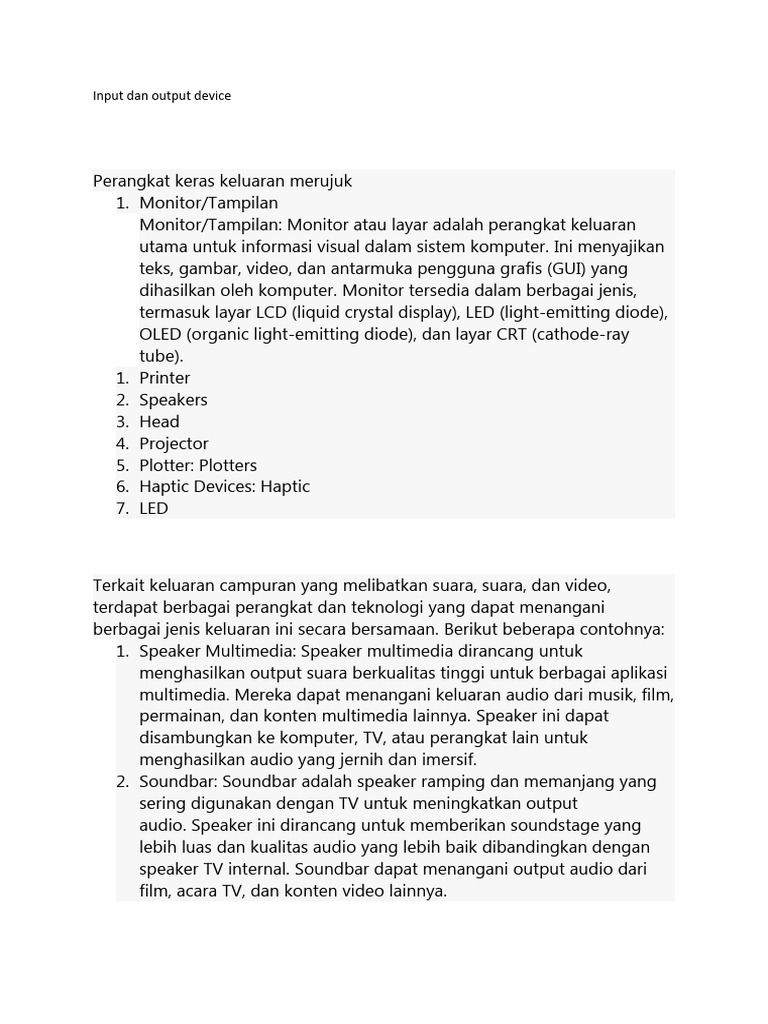 Input Dan Output Device | PDF