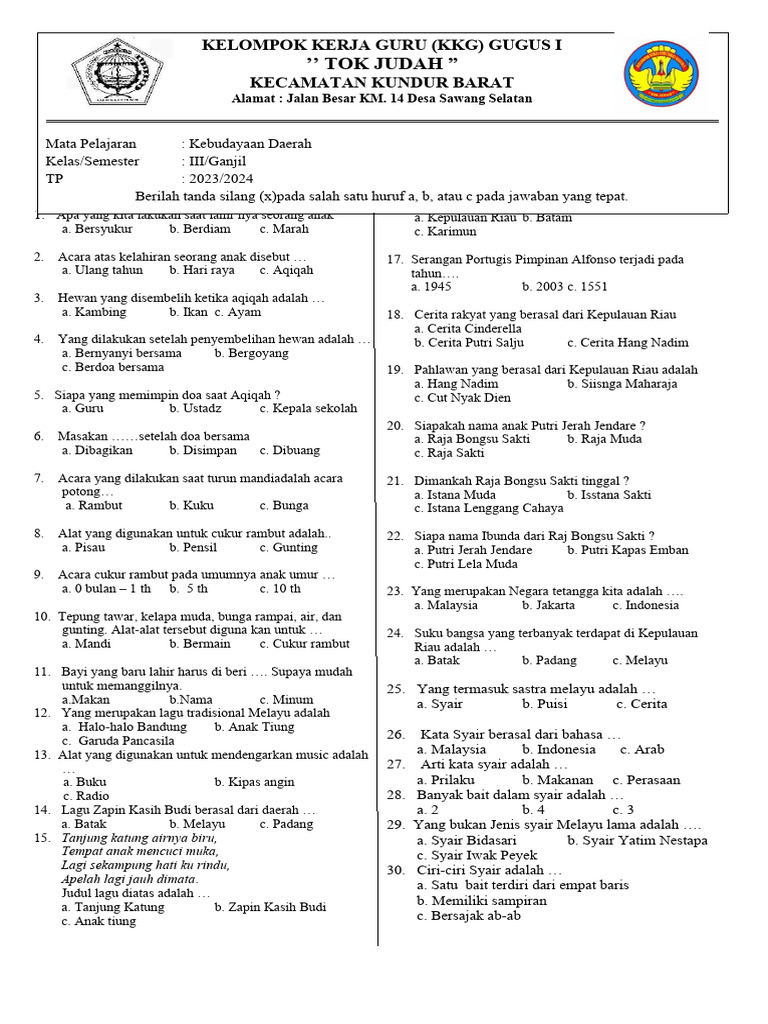 SOAL KEBDA KLS 3 | PDF