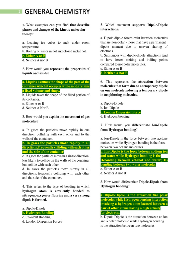 General Chemistry Midterms | PDF | Intermolecular Force | Chemical Bond