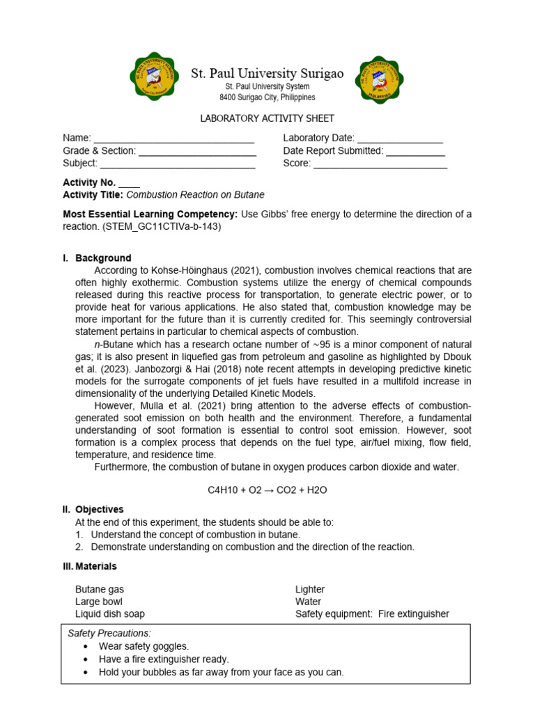 GenChem_Combustion Reaction on Butane | PDF
