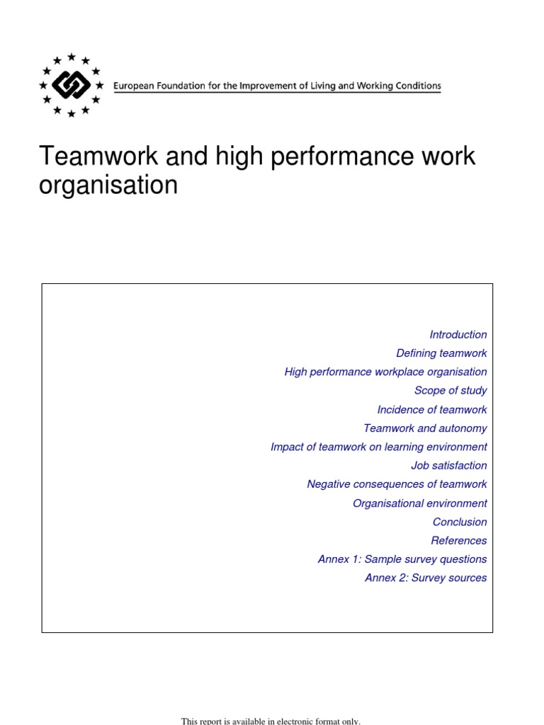 Teamwork and High Performance Work Ion | PDF | Innovation | Employment