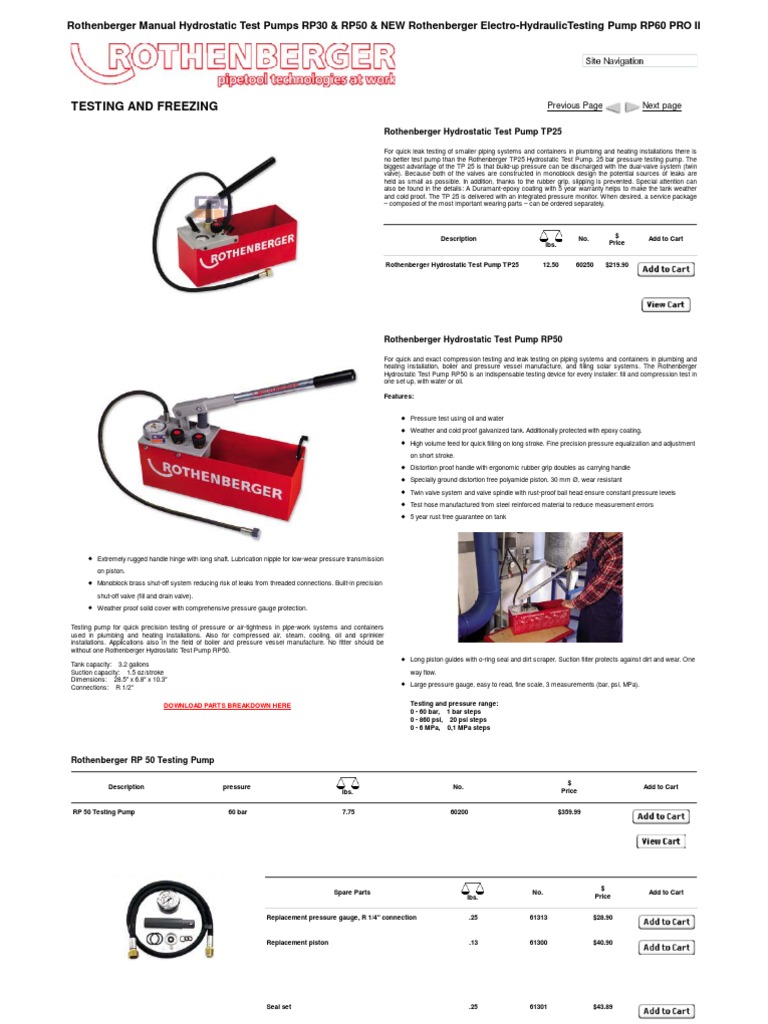 Rothenberger USA - TESTING Hydro Static Test Pumps | PDF | Leak | Pump