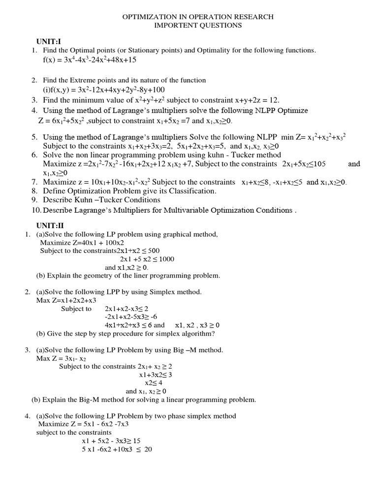 Optimization in Operation Research Importent Questions | PDF | Mathematical Optimization ...