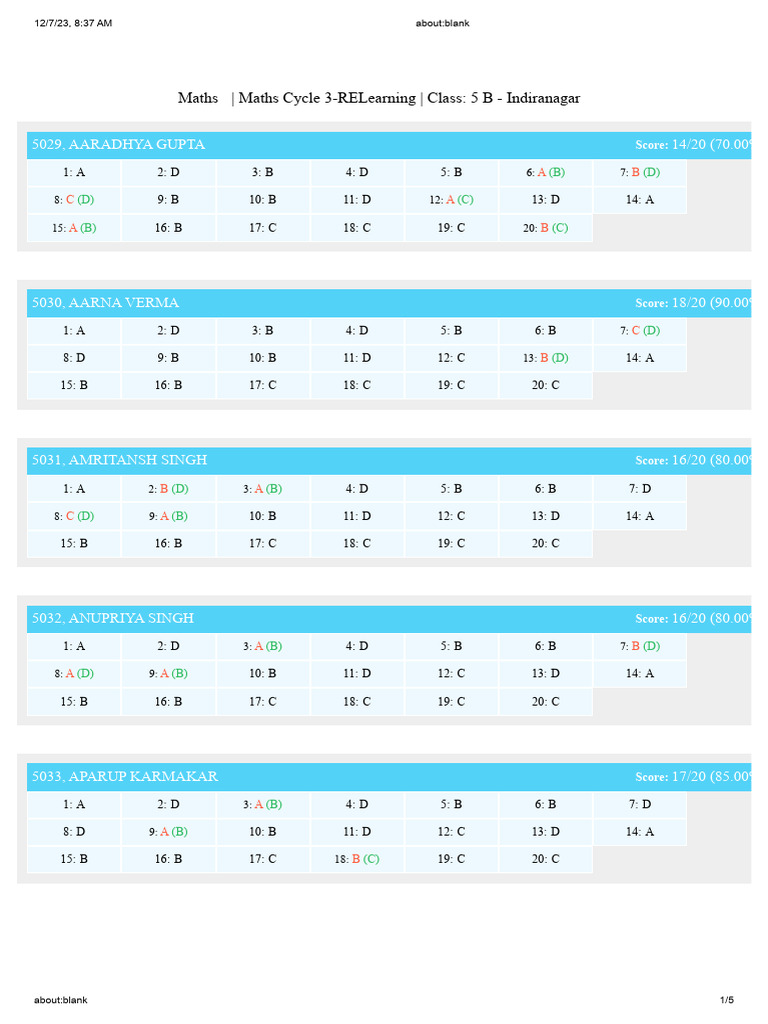 Class 5 B Cycle 3 Relearning | PDF