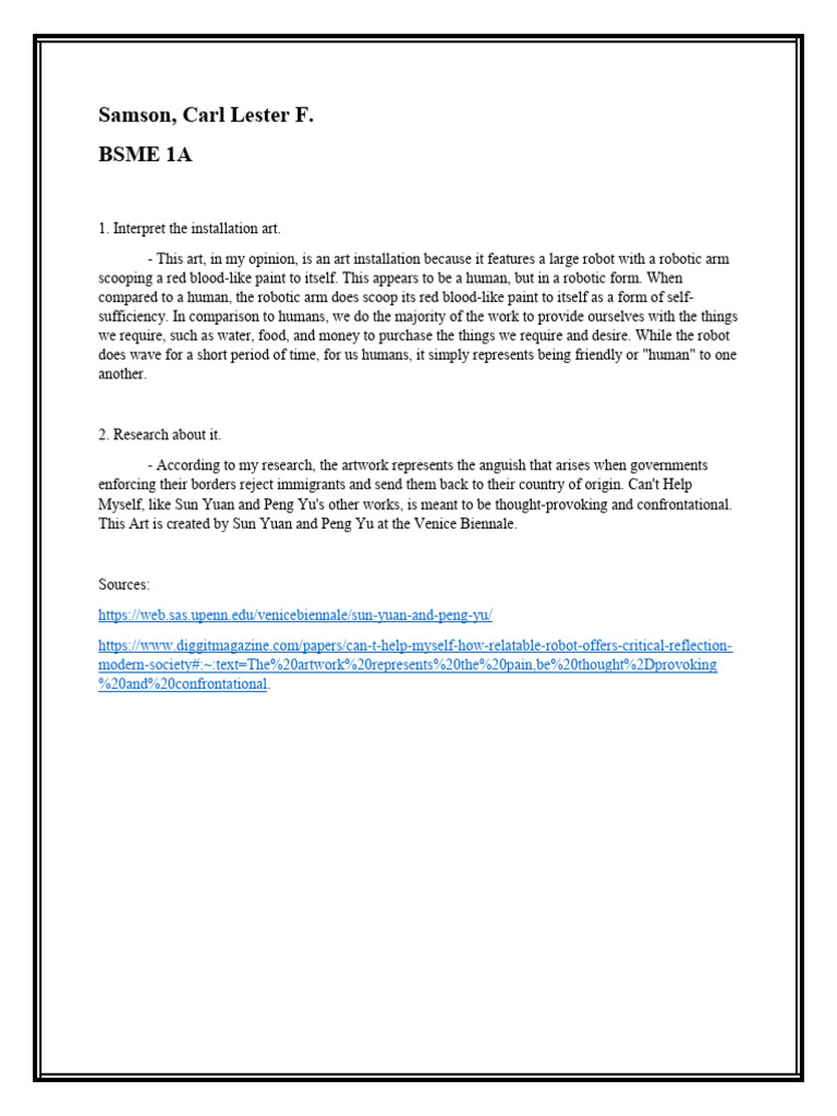 Samson, Carl Lester F. - Can't Help Myself Art | PDF