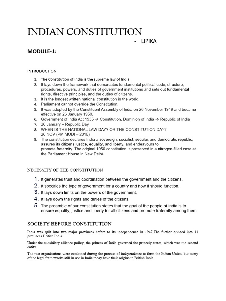 Overview of the Indian Constitution | PDF | Politics | Law