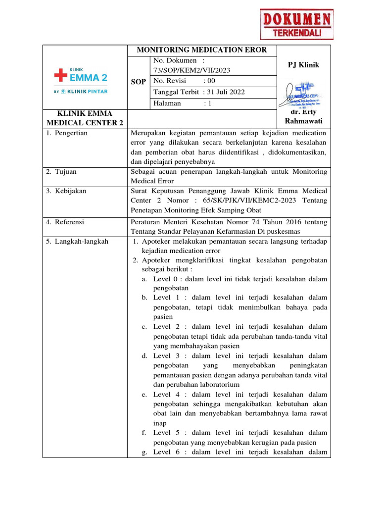 Sop Monitoring Medication Error | PDF