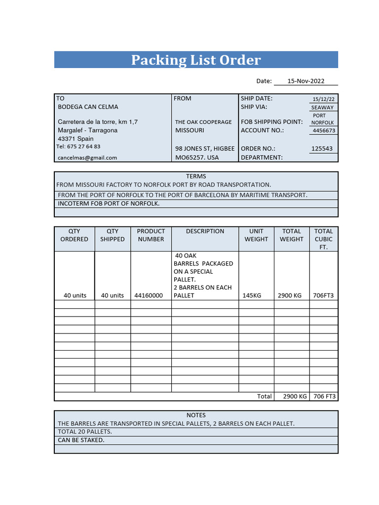 Packing List - Ejemplo | PDF
