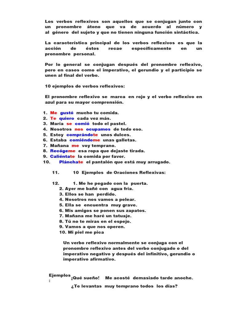 EJERCICIOS VERBOS REFLEXIVOS | PDF | Verbo | Tipología Lingüística