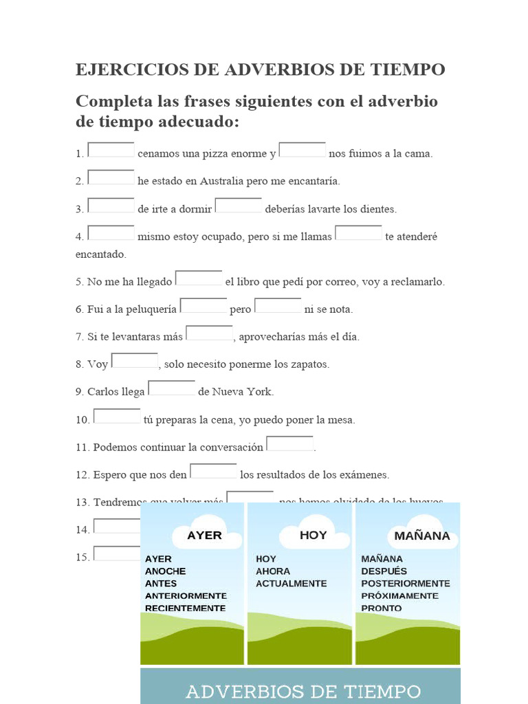 Ejercicios de Adverbios de Tiempo | PDF