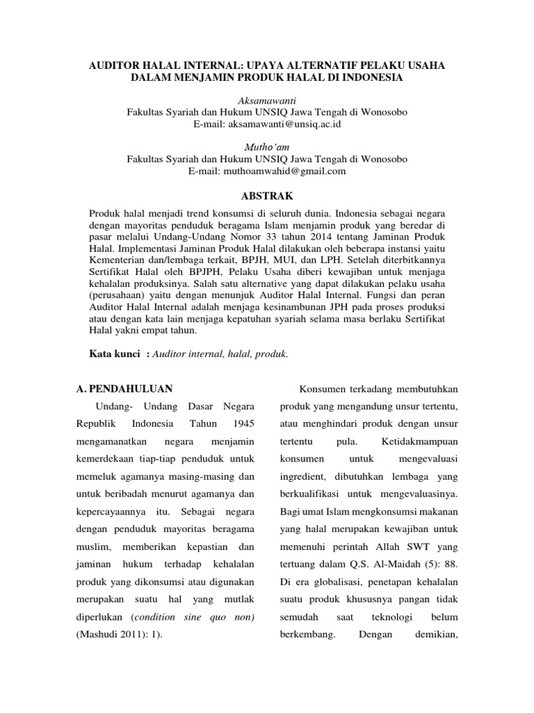 Peran Auditor Halal Internal di Indonesia | PDF