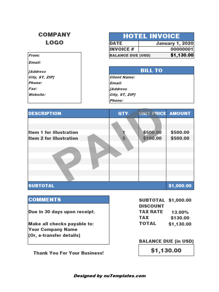 Airbnb Hotel Receipt Excel | PDF
